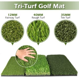 Foldable Golf Hitting Mat + Training Net, Portable Tri-Turf Mat & Golf Chipping Net Set for Swing Optimal Practice - Heavy Duty Folding Tri-Turf Golf Mat Indoor/Outdoor Pad