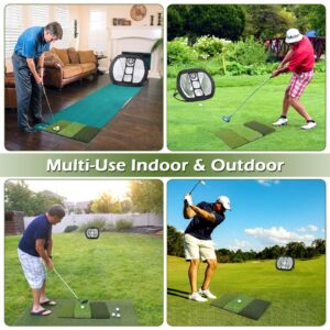 Foldable Golf Hitting Mat + Training Net, Portable Tri-Turf Mat & Golf Chipping Net Set for Swing Optimal Practice - Heavy Duty Folding Tri-Turf Golf Mat Indoor/Outdoor Pad