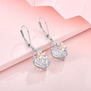 Eulano Infinity Love Heart Dangle Drop Earrings for Women 925 Sterling Silver, Butterfly Leverback Earrings April Crystals Birthstone Jewelry Gifts for women Girls