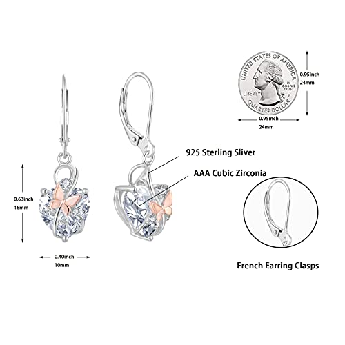 Eulano Infinity Love Heart Dangle Drop Earrings for Women 925 Sterling Silver, Butterfly Leverback Earrings April Crystals Birthstone Jewelry Gifts for women Girls