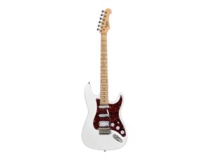 monoprice 6-string cali dlx plus electric guitar - right handed, gig bag, solid ash body, ivory - indio series