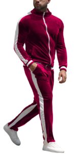 yaogro velour tracksuit sweatsuit set:men's jogging suits full zip casual jackets pants 2 piece outfit athletic workout red