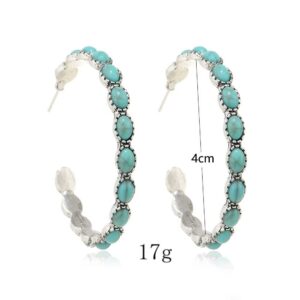 Zhang shine Turquoise Bohemian Dangle Metal Silver-Tone And Faux Turquoise Hoop Earrings Beaded Western Cowgirl Statement Earrings Vintage Valentine Jewelry Gift (Red)