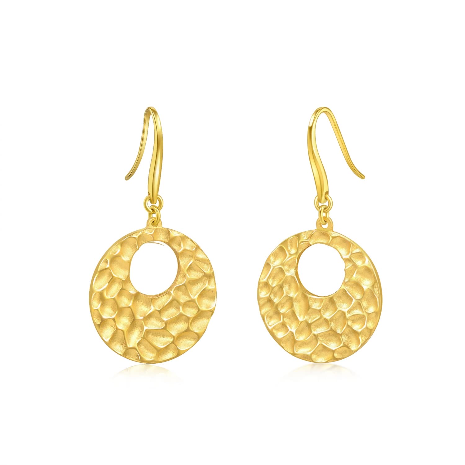 CHOW SANG SANG Dazzling Mirror Gold 999 24K Solid Gold Price-by-Weight Gold Round Plate, Circle Drop Earrings for Women 93677E (Approx. 0.22tael (~8.23g))