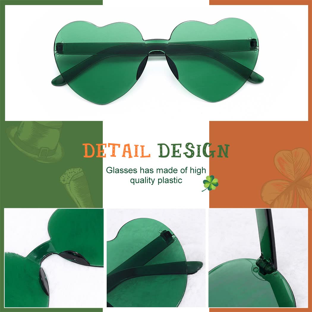 GEMILY Green Sunglasses Fashion Heart Shape Sunglasses Transparent Rimless Love Eyewear for Women and Girls