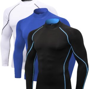 2/3 Pack Men's Compression Shirts Long Sleeve Workout Shirts Mock Turtleneck Athletic Base Layer Active Undershirts Tops