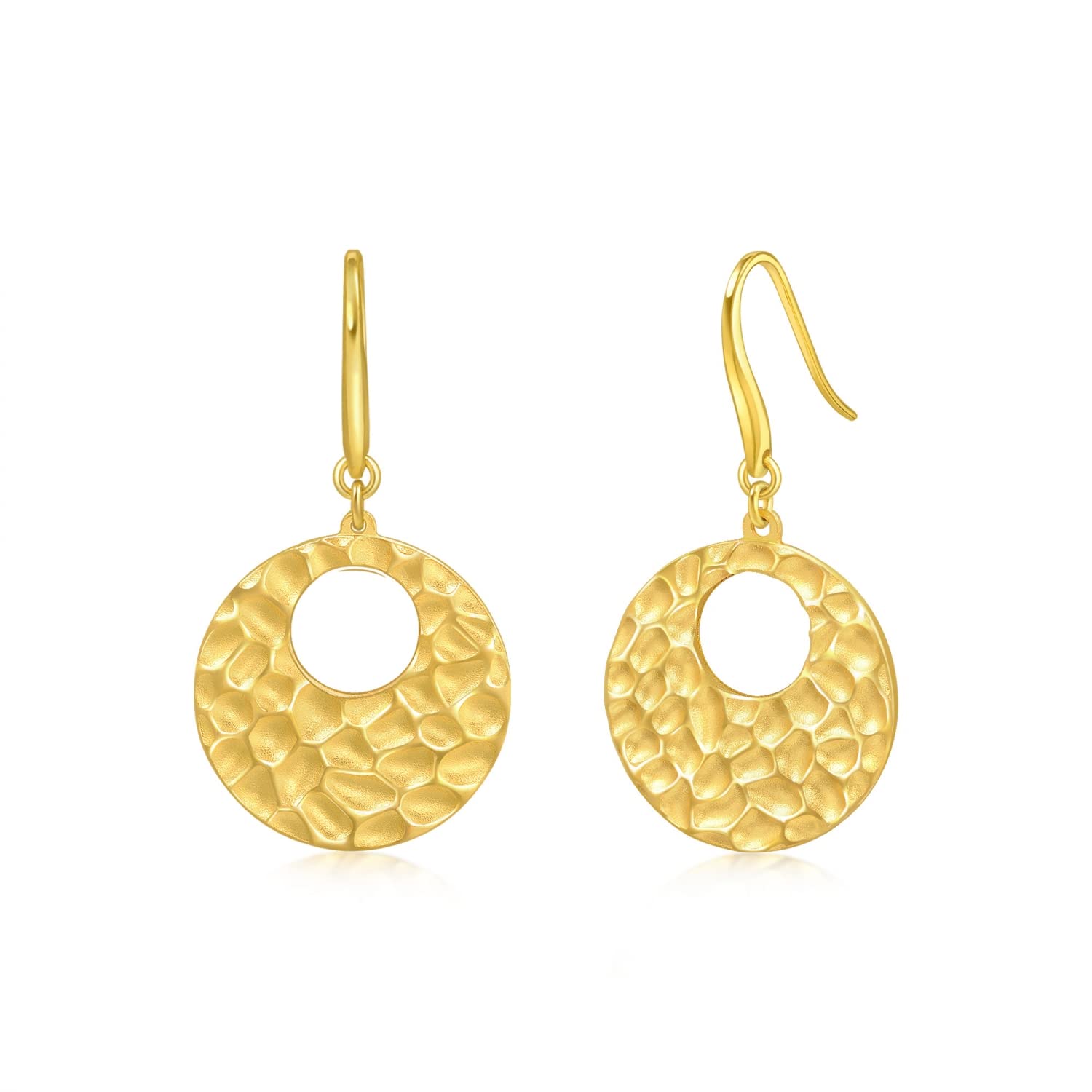 CHOW SANG SANG Dazzling Mirror Gold 999 24K Solid Gold Price-by-Weight Gold Round Plate, Circle Drop Earrings for Women 93677E (Approx. 0.22tael (~8.23g))