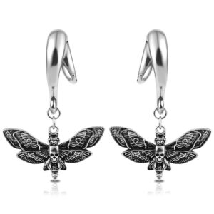 maxbott butterfly stainless steel dangle hooks ear plugs hangers ear gauges 1 pair selling 2g 0g piercing body jewelry (2g(6mm))