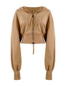 arssm cropped hoodie women long sleeve sweatshirts casual fashion hooded zip up workout jacket with thumb holes(khaki-l)