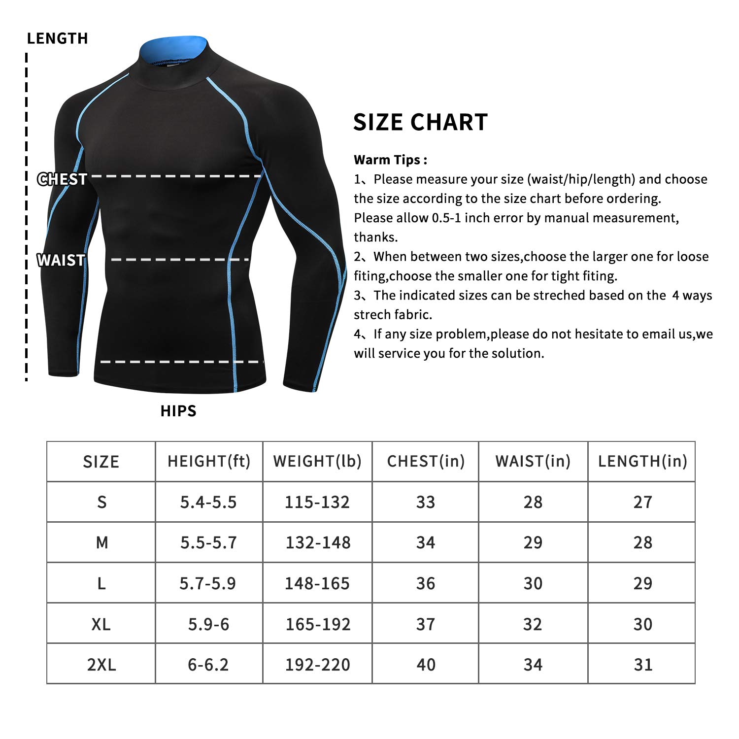 2/3 Pack Men's Compression Shirts Long Sleeve Workout Shirts Mock Turtleneck Athletic Base Layer Active Undershirts Tops