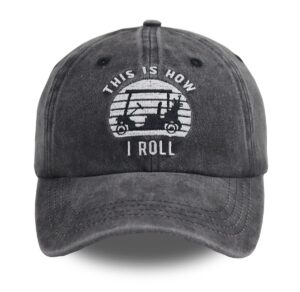 golf gifts for men women, golf cart accessories hats, adjustable washed vintage cotton this is how i roll baseball caps, retirement birthday gift for golfers dad mom wife husband brother sister friend