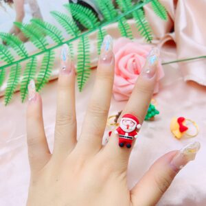 CJIAYUJEW Christmas Ring Set for Women Acrylic Christmas Tree Santa Crutches Elk Rings,Crystal Rhinestone Santa Claus Rings for Women Xmas Party Christmas (Acrylic-6pcs, alloy)