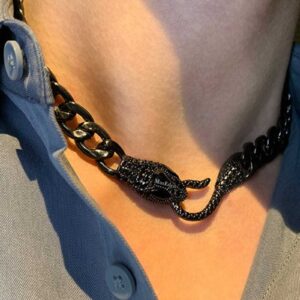 Sttiafay Snake Choker Necklace Cuban Link Chain Necklace Crystal Serpent Statement Necklace Halloween Bib Collar Necklace Jewelry For Women