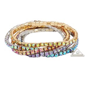 guess 5-piece two tone rainbow rhinestone stretch bracelet set