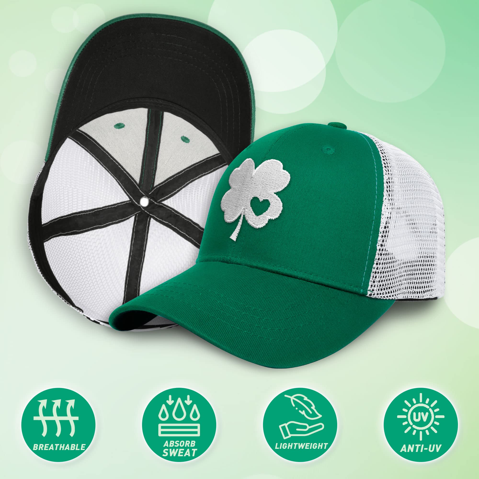 St. Patrick's Day Clover Baseball Cap Adjustable Trucker Hat Fashion Dad Hat Sports Hat St. Patrick’s Day Gift