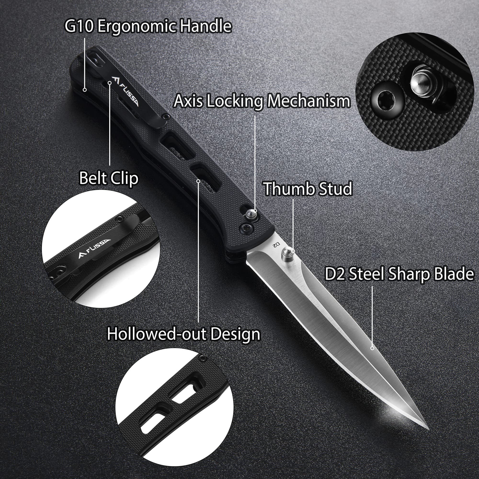 FLISSA Folding Pocket Knife, Fixed Blade Hunting Knife