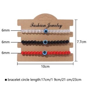 Cool Natural Stone Beaded Bracelets 3Pcs/Set Evil Eye Elastic Rope Bracelets Turquoise Onyx Agates Bracelet for Women Men Gifts - ( Metal Color: Red Onyx 1Pc; Length: 17 cm )