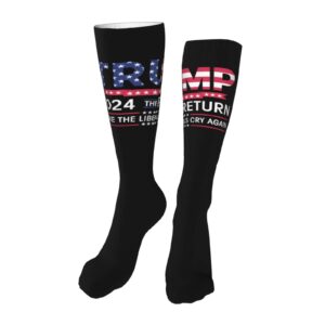 donald trump 2024 the return make liberals cry again american flag trump lovers gifts socks for women soft warm long socks mens compression socks running socks hiking socks 20 in black