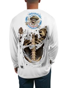 rattlin jack men's long sleeve fishing shirt uvprotection skeleton bone xl white