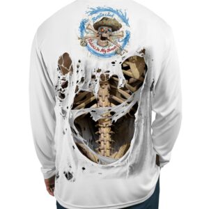 Rattlin Jack Men's Long Sleeve Fishing Shirt UVprotection Skeleton Bone XL White