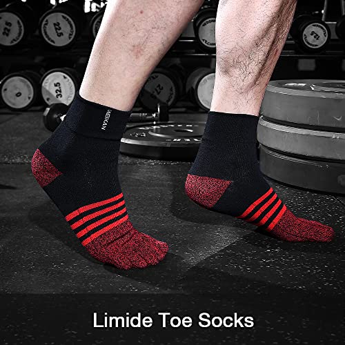 limide Men's Running Toe Socks Five Finger Socks Compression Crew Low Cut Ankle Athletic Wicking Socks for Running 3 Pairs(Size 7-11)