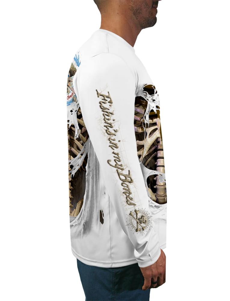 Rattlin Jack Men's Long Sleeve Fishing Shirt UVprotection Skeleton Bone XL White