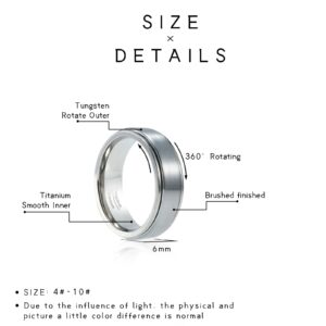 TGNEL 6mm Titanium Anxiety Fidget Wedding Rings Spinner Tungsten Engagement Rings for Women Men, Basic Plain Wedding Rings Silver Matte Brushed Finish Comfort fit Size 13.5