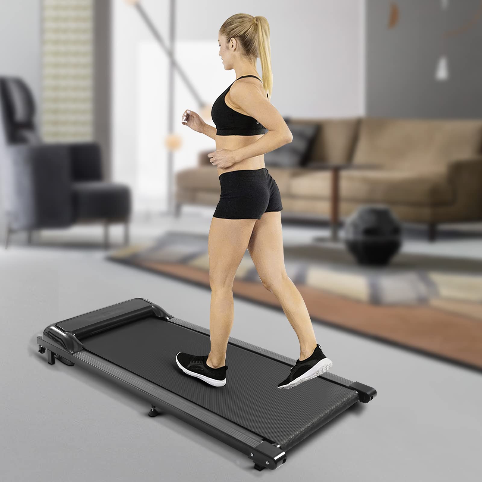 2 in 1 Under Desk Treadmill, 2.25HP Electric Treadmill Walking Jogging Machine, Installation-Free, Powerful and Quiet Walking Pad for Home Office with Remote Control (Black)