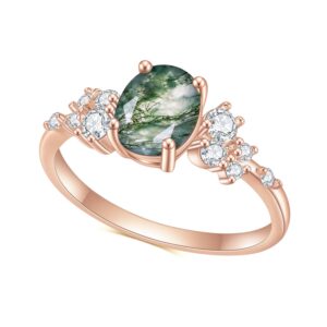 gem's beauty birthday gifts for her 1.18ct oval cut moss agate there stone engagement ring in 925 sterling silver women's gold ring(size10)