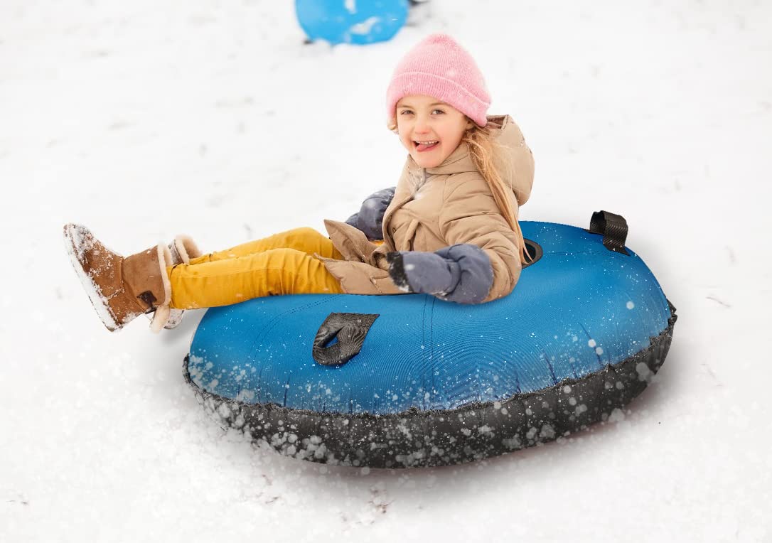 Slippery Racer Heavy Duty Commercial Grade Inflatable Snow Tube with Cover and Rope, PVC Bottom, 44"-(Blue)