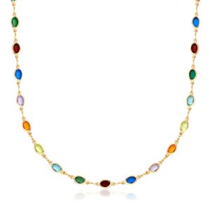 barzel 18k gold plated oval multicolor stone crystal necklace for women - made in brazil