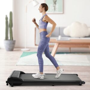 2 in 1 under desk treadmill, 2.25hp electric treadmill walking jogging machine, installation-free, powerful and quiet walking pad for home office with remote control (black)