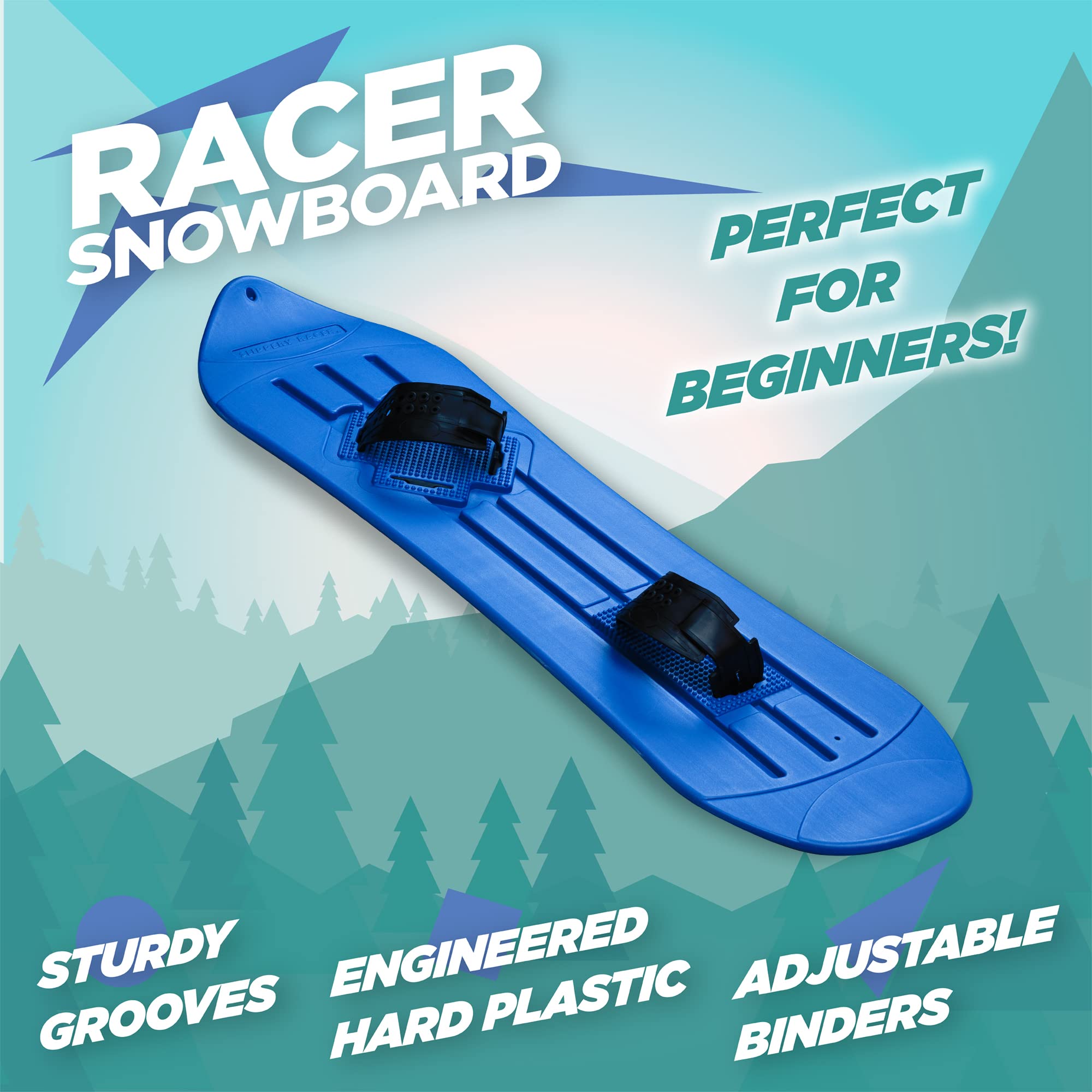 Slippery Racer Kids Snowboard with Adjustable Bindings for Beginners-Blue (Blue)