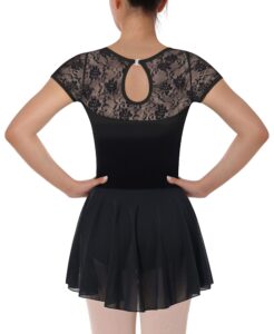 bakph women dance ballet leotard with skirt,adult lace short sleeve ballerina dancewear(w7027-06-l)