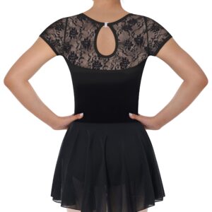 BAKPH Women Dance Ballet Leotard with Skirt,Adult Lace Short Sleeve Ballerina Dancewear(W7027-06-L)