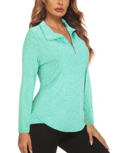 koscacy v neck top women, golf tennis shirt breathable zipper running workout outdoor tops yoga biking daily casual wear aline soft shirts green xx-large