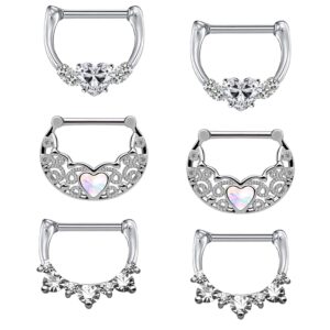 flogwe 14g 316l heart nipple cliker surgial steel opal nipple ring nipple piercing jewelry shiny heart clear cz nipple bars nipple barbell for women…