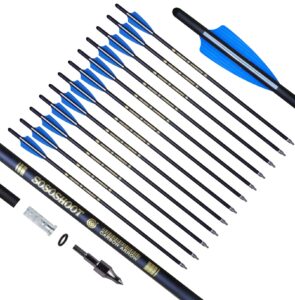 e5e10 20"/22'' crossbow bolts carbon arrows 8mm shaft half moon nocks with replaceable screw-in broadhead for crossbow hunting target practice outdoor gift, 12pcs (20inch new)