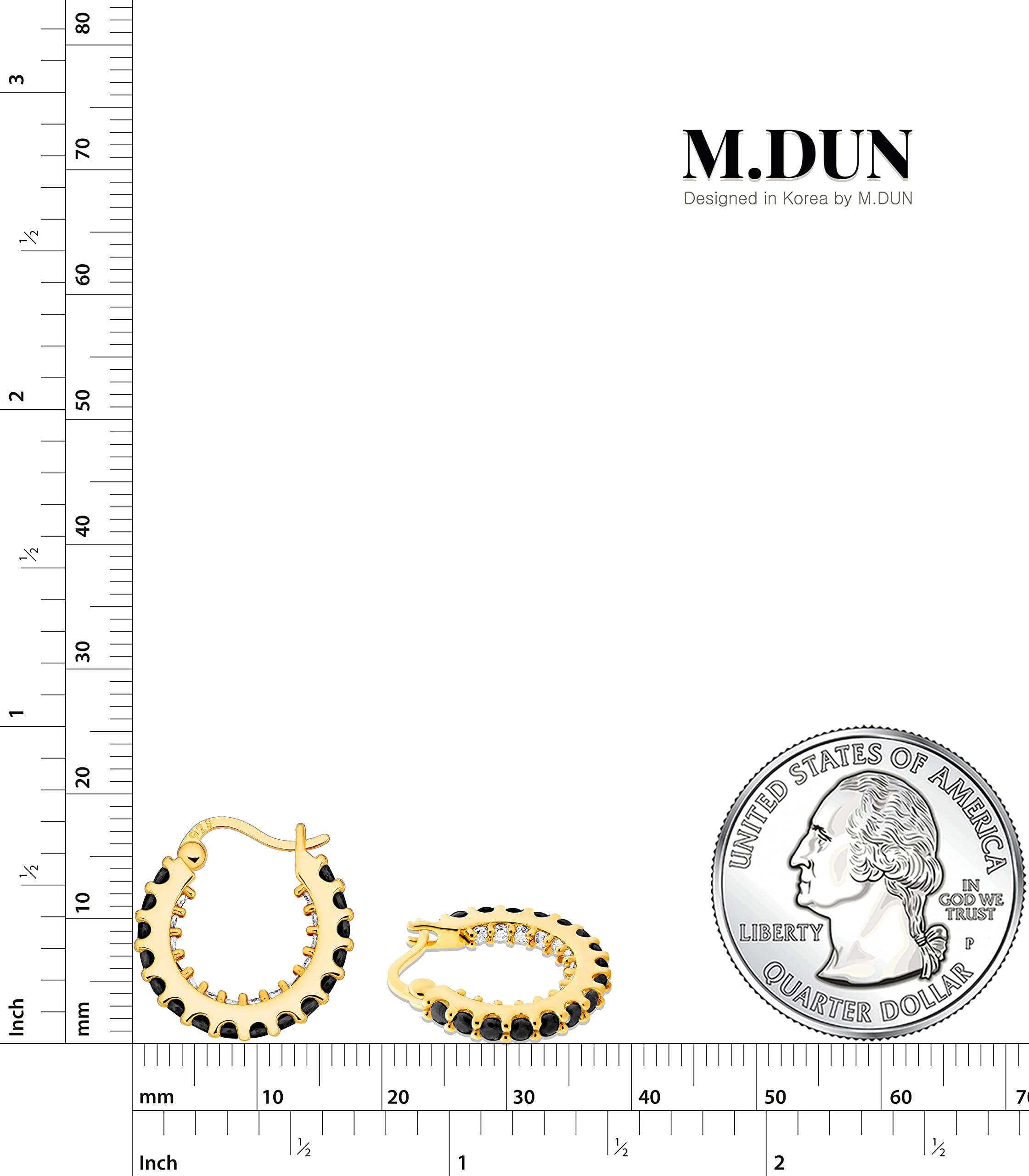 M.DUN - Hoop Earrings For Women 925 Stering Silver Post 18K Gold Plated CZ Micro Pave Dainty Round Chunky Silver Gold Multicolors Cubic Zirconia (hoop_black_S)