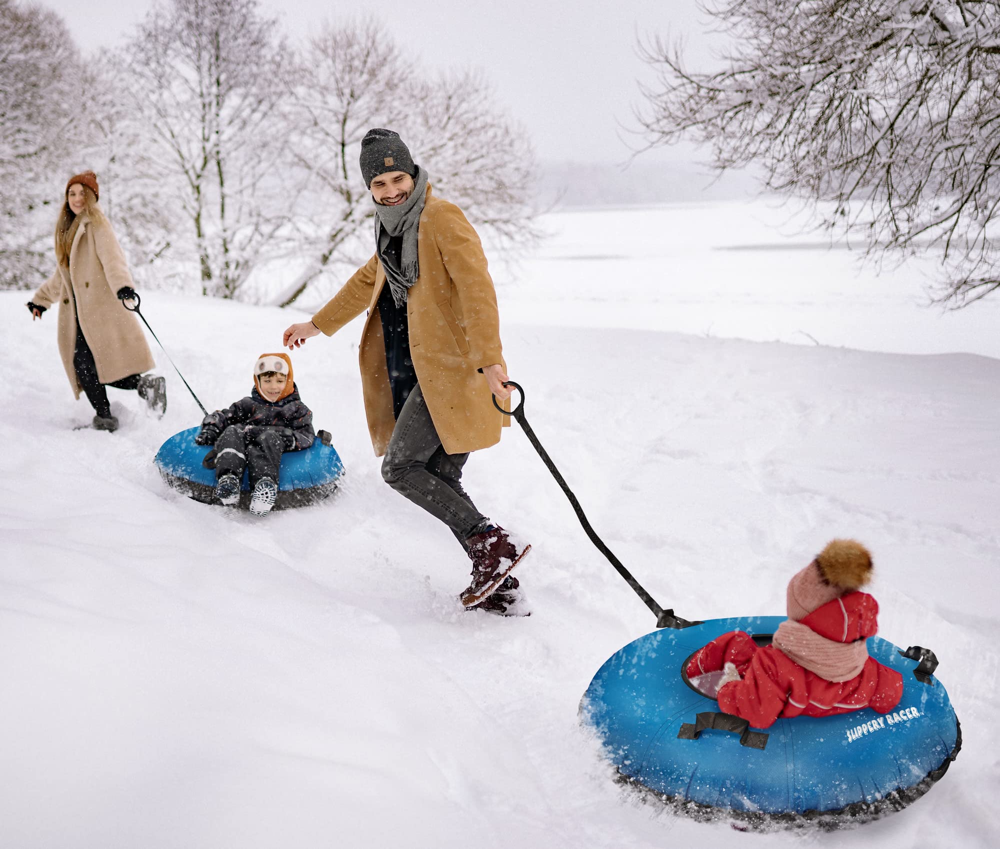 Slippery Racer Heavy Duty Commercial Grade Inflatable Snow Tube with Cover and Rope, PVC Bottom, 44"-(Blue)