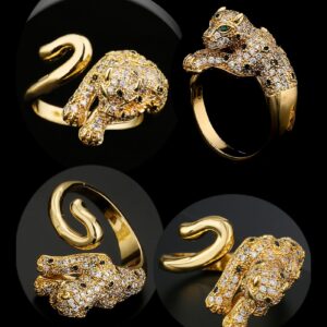 AIKAITUO 14K Animal Leopard Head Diamond Fashion Cute Adjustable Women Ring size 6 to 9