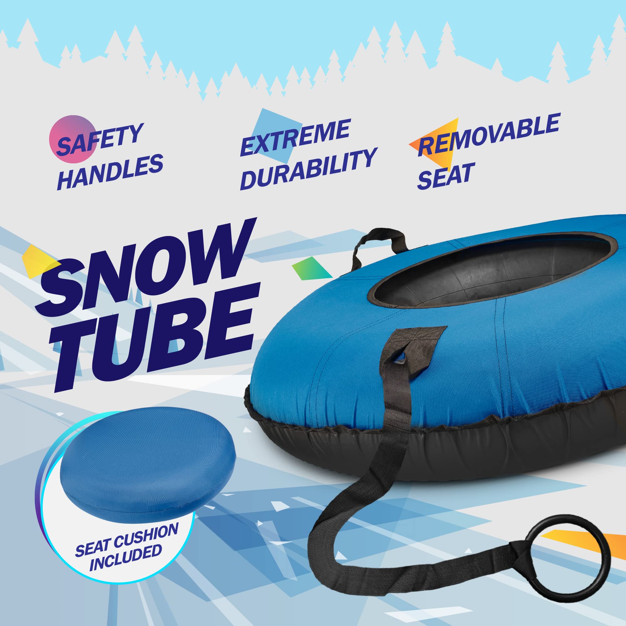 Slippery Racer Heavy Duty Commercial Grade Inflatable Snow Tube with Cover and Rope, PVC Bottom, 44"-(Blue)