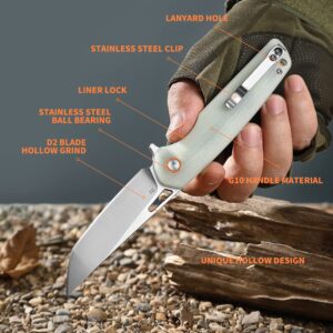 SUMACO Folding Knife Stonewash D2 Steel Balde G10 pocket knife for men Tactical knife Handle Pocket Knife EDC 3.35" survival knives hunting camping