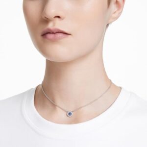 SWAROVSKI Una Angelic Necklace, Square Cut Blue Crystal on a Rhodium Finished Setting, Part of the Una Angelic Collection