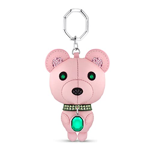 SWAROVSKI Icons Stainless Steel 3D Key Ring, Kris Bear Character with Pink Leather and Bright Green Crystals, Part of The Swarovski Icons Collection