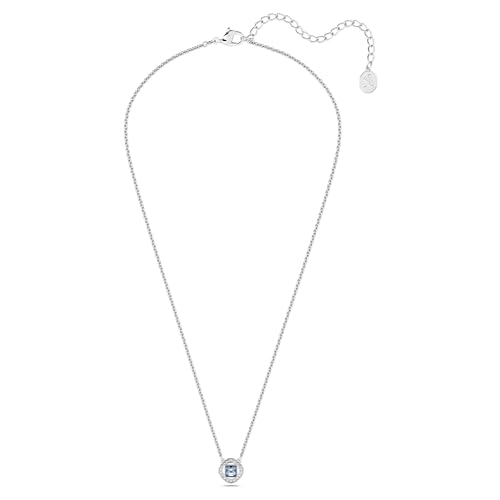 SWAROVSKI Una Angelic Necklace, Square Cut Blue Crystal on a Rhodium Finished Setting, Part of the Una Angelic Collection