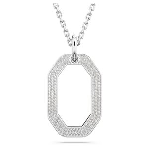 swarovski dextera pendant necklace, octagon shape with white crystal pavé on gold-tone finished chain, part of the dextera collection