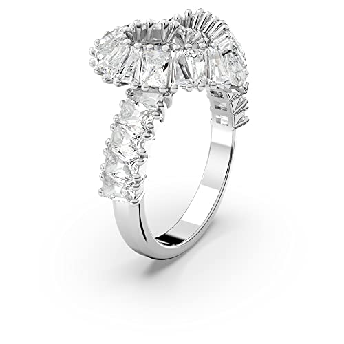 SWAROVSKI Matrix Cocktail Ring, Woven Heart-Shaped Ring with Clear Crystals on a Rhodium finished Setting, Size 5, Part of the Matrix Collection