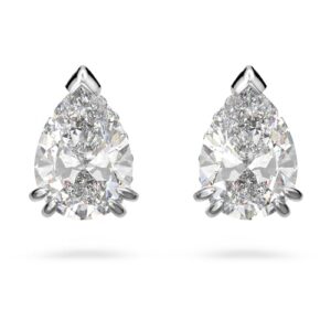 swarovski stilla stud earrings, pear cut, clear crystals, rhodium finish