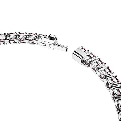 SWAROVSKI Matrix Tennis Bracelet, Round Pink Crystals on Rhodium Finished Band, Size M, Part of the Matrix Collection